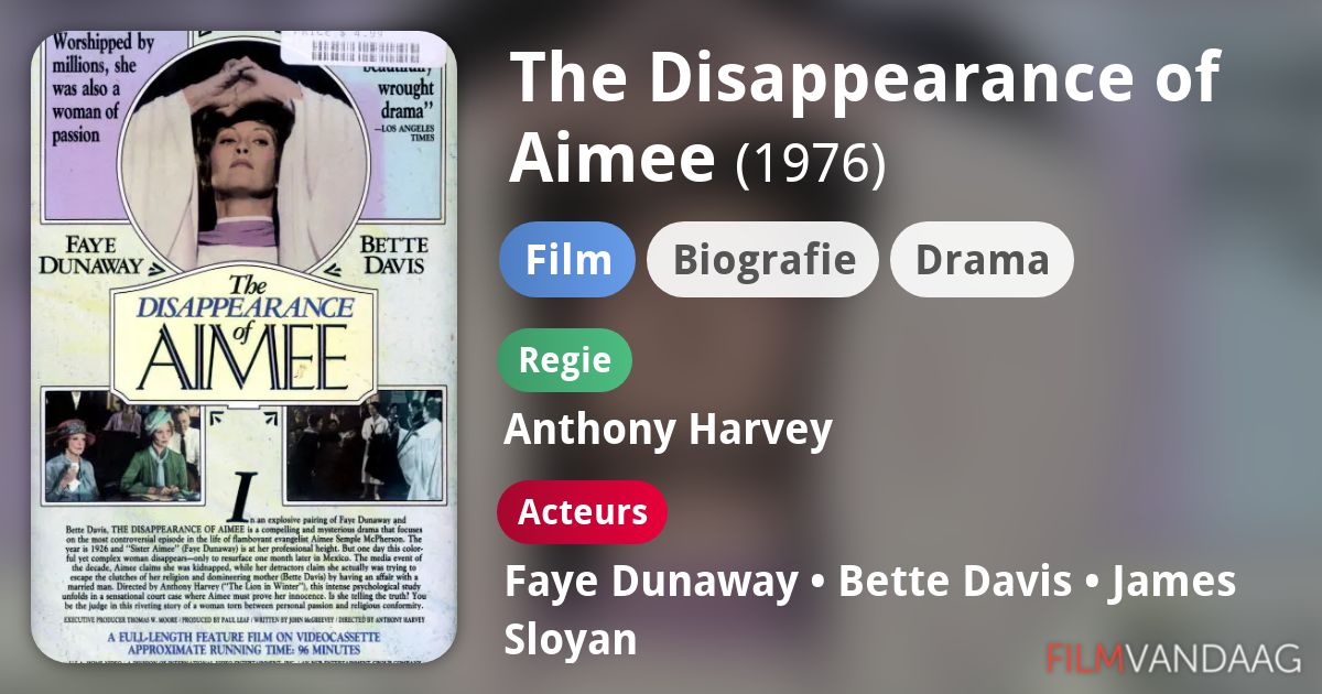 The Disappearance of Aimee (film, 1976) - FilmVandaag.nl