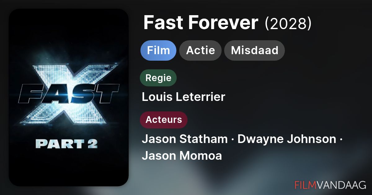 Nieuws over Fast Forever (film, 2028) - FilmVandaag.nl
