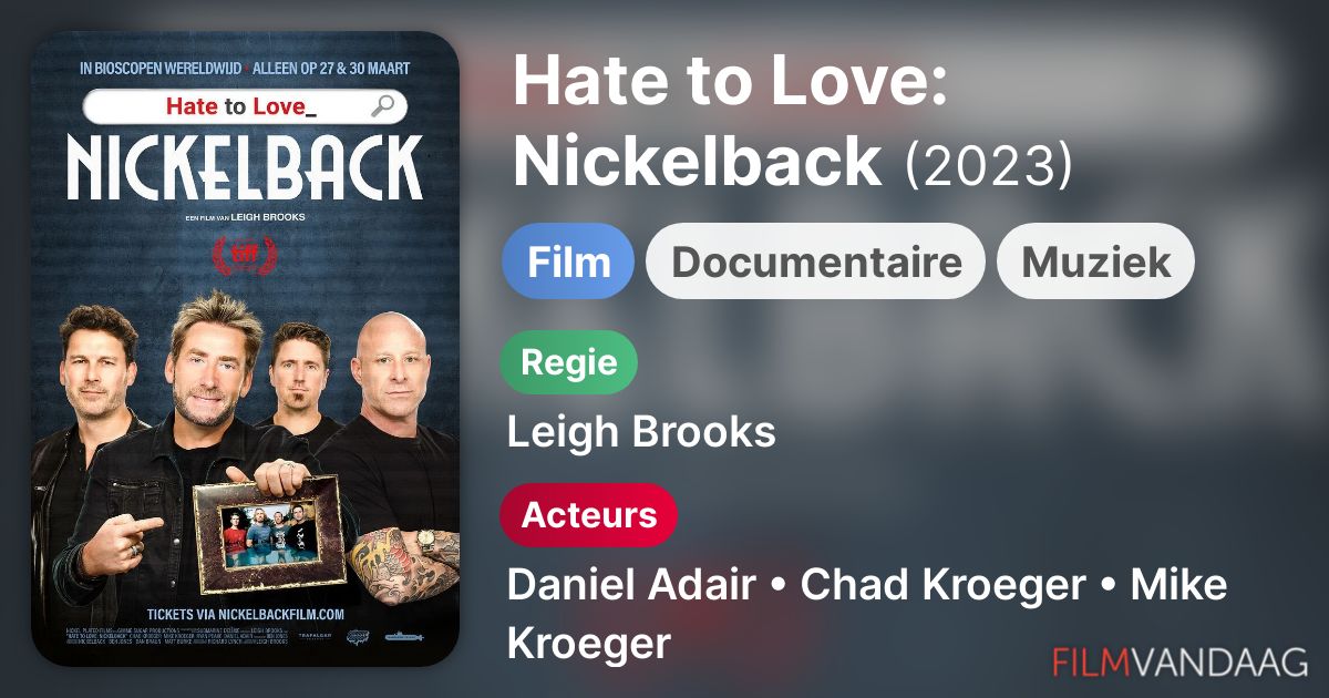 Hate to Love: Nickelback (film, 2023) - FilmVandaag.nl