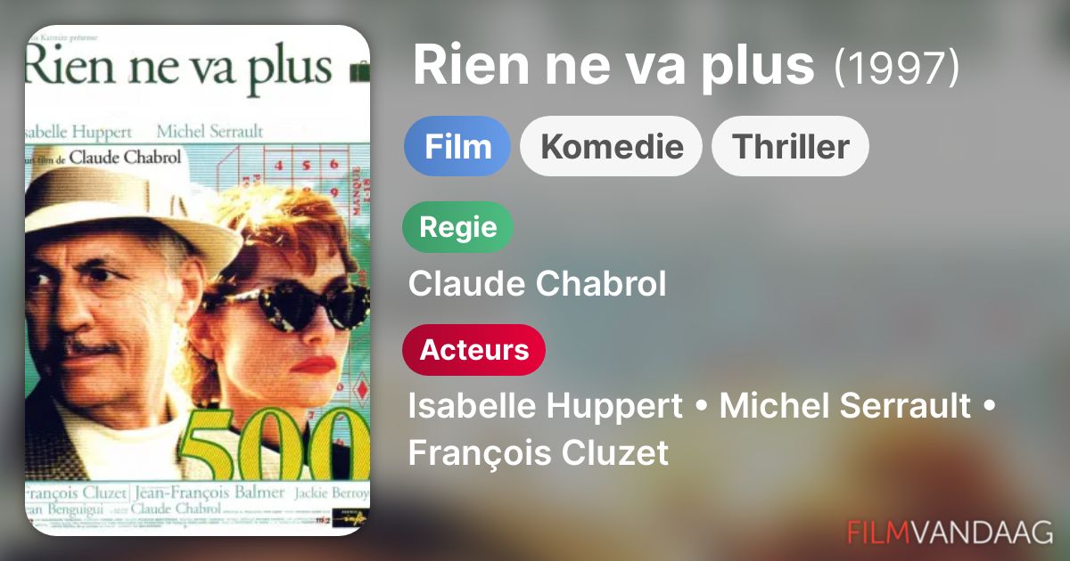 Rien ne va plus (film, 1997) - FilmVandaag.nl