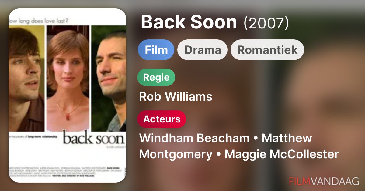 Back Soon (film, 2007) - FilmVandaag.nl
