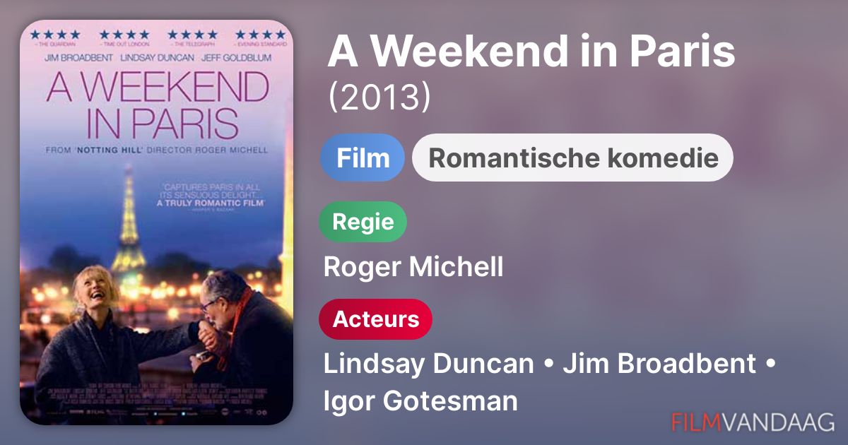 Alle acteurs in A Weekend in Paris (film, 2013) - FilmVandaag.nl