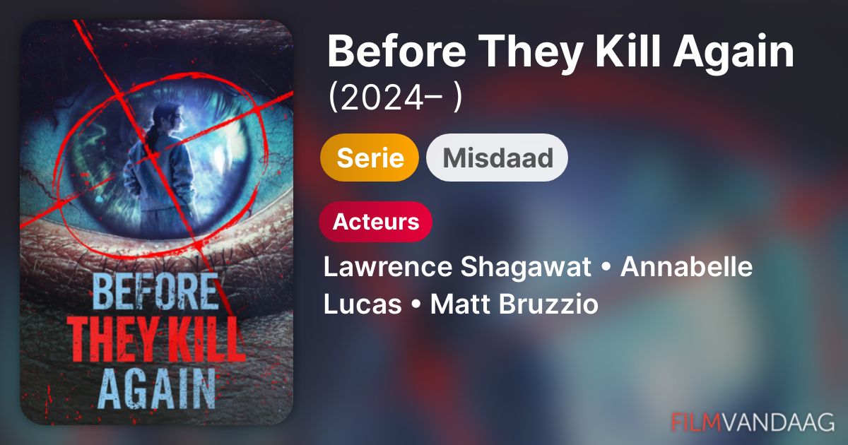 Volledige Cast van Before They Kill Again (serie, 2024– ) - FilmVandaag.nl